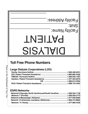 Fillable Online esrdnetwork PATIENT DIALYSIS Toll Free Phone Numbers - esrdnetwork Fax Email ...