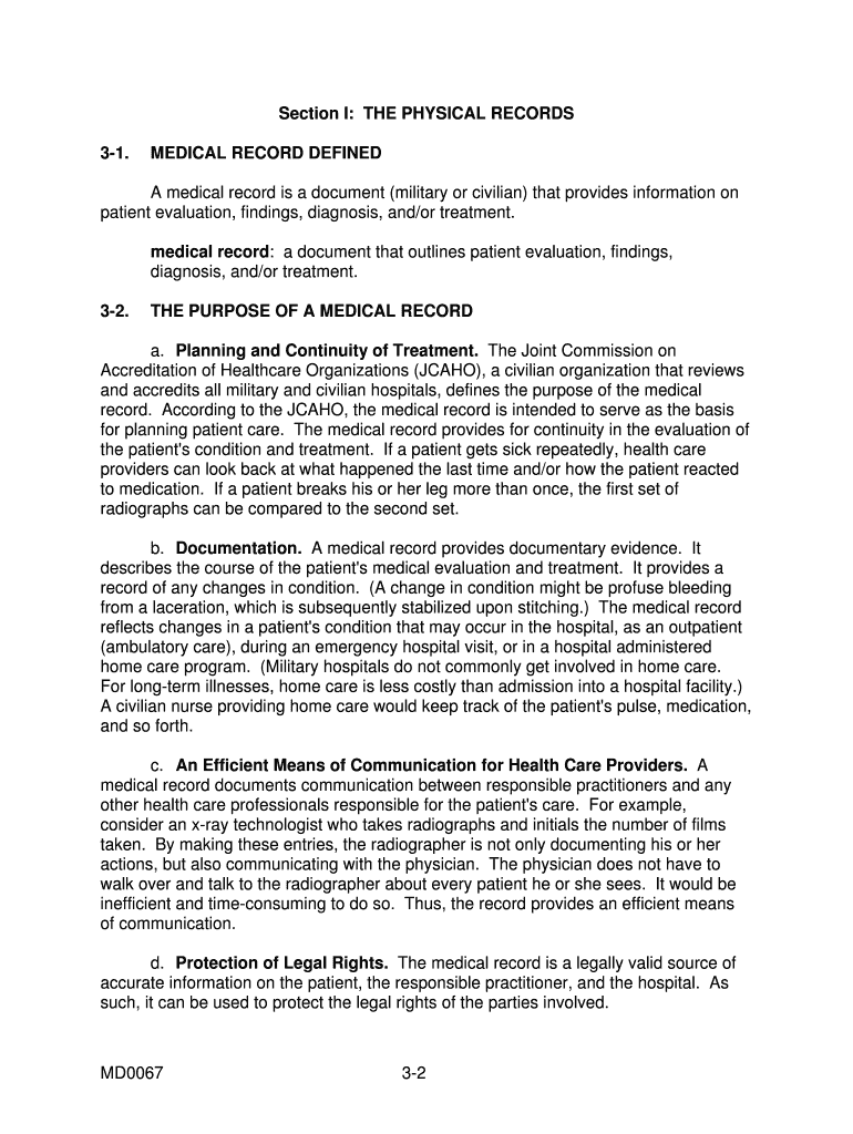 Fillable Online Section I THE PHYSICAL RECORDS 3-1 MEDICAL RECORD ...