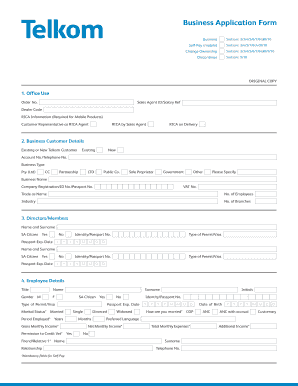 Fillable Online Business Application Form - Telkom Fax Email Print ...