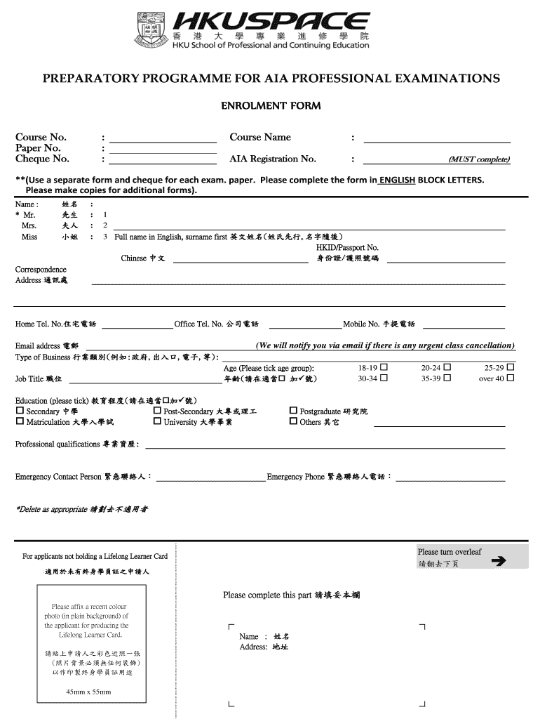 Fillable Online PREPARATORY PROGRAMME FOR AIA PROFESSIONAL EXAMINATIONS ...