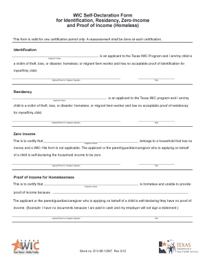 Fillable Online hcphes WIC Self-Declaration Form for Identification ...