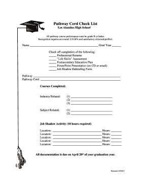 Fillable Online losal Pathway Cord Requirements - Los Alamitos High ...