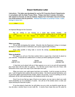 Fillable Online privacy wv Breach Notification Letter - West Virginia ...