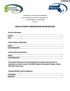 Fillable Online MIAA STUDENT AMBASSADOR REGISTRATION Fax Email Print ...