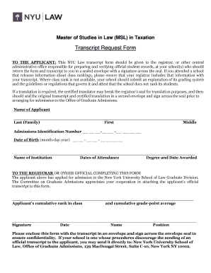 Fillable Online law nyu Transcript Request Form - NYU School of Law Fax ...