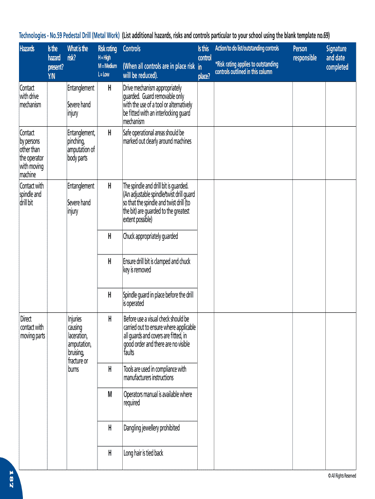 Fillable Online hsa Technologies - No59 Pedestal Drill Metal Work List ...