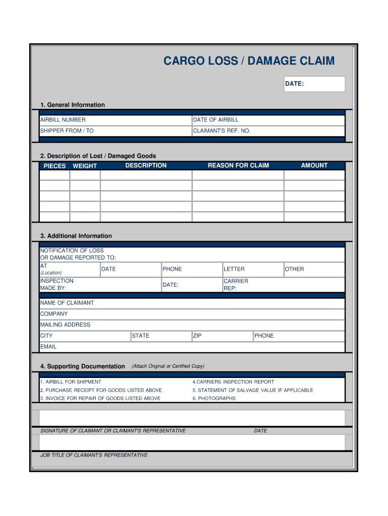 Fillable Online Cargo Claim Form7711xls Fax Email Print - pdfFiller