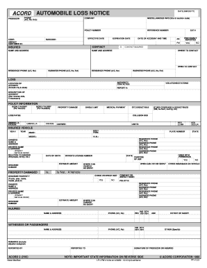 Fillable Online AUTOMOBILE LOSS NOTICE DATE MMDDYY Fax Email Print ...