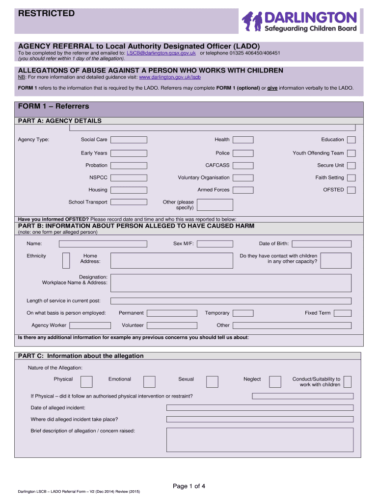 Fillable Online darlington gov RESTRICTED AGENCY REFERRAL to Local ...