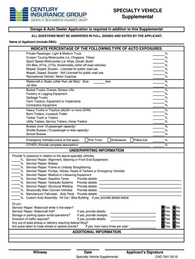 Fillable Online SPECIALTY VEHICLE Fax Email Print - pdfFiller