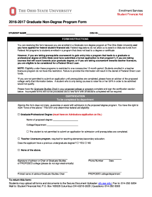 Fillable Online sfa osu 2016-2017 Graduate Non-Degree Program Form Fax ...