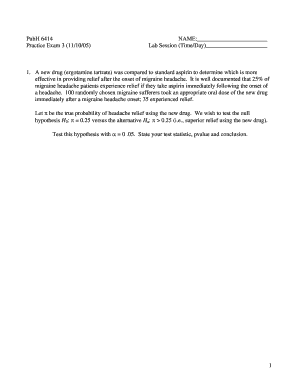 Fillable Online biostat umn PubH 6414 NAME Practice Exam 3 111005 Lab Session - biostat umn Fax ...