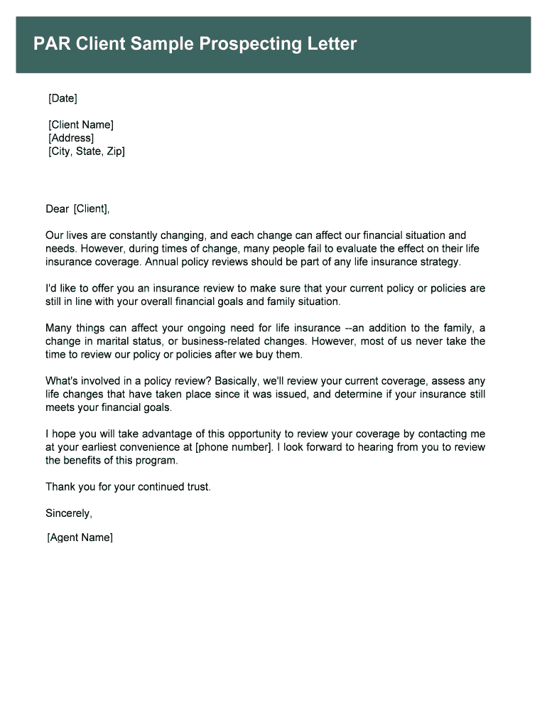 Fillable Online PAR Client Sample Prospecting Letter - Liquid Web Fax ...