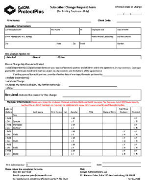 Fillable Online Subscriber Change Request Form Effective Date of Change Fax Email Print - pdfFiller
