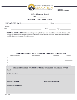 Fillable Online GENERAL COMPLAINT FORM - floridaearlylearningcom Fax ...