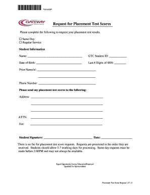 Fillable Online gtc Request for Placement Test Scores - gtcedu Fax ...