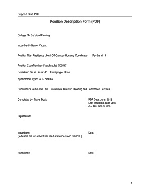 Fillable Online Position Description Form PDF - bflemingcollegecab Fax ...