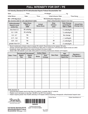 Fillable Online Full Intensity Standard DVTPE Unfractionated Heparin ...
