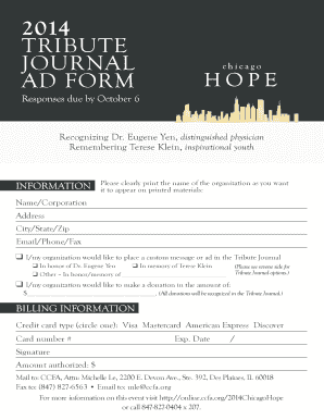 Fillable Online ccfa 2014 TRIBUTE JOURNAL AD FORM - Crohns Colitis ...