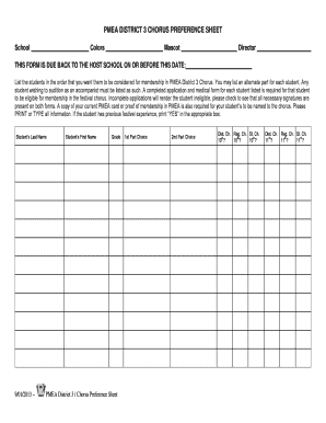 Fillable Online PMEA DISTRICT 3 CHORUS PREFERENCE SHEET Fax Email Print ...