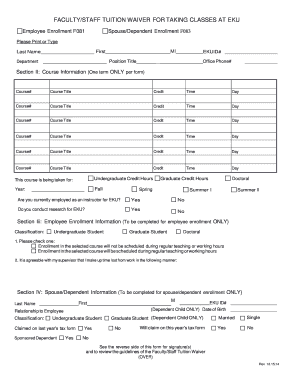 Fillable Online Faculty Staff Tuition Waiver Form for EKU courses - Scholarships Fax Email Print ...
