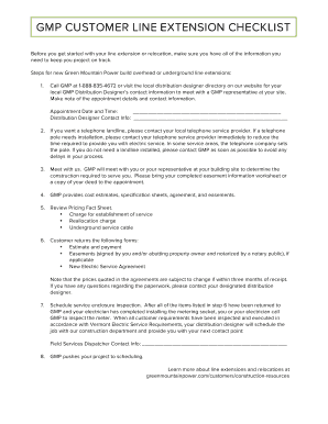 Fillable Online GMP CUSTOMER LINE EXTENSION CHECKLIST Fax Email Print ...