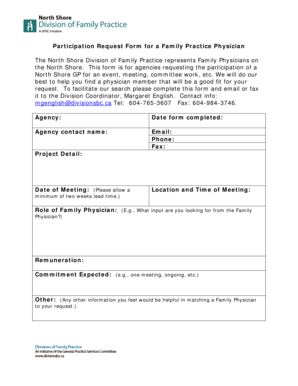 Fillable Online Participation Request Form for a Family Practice ...