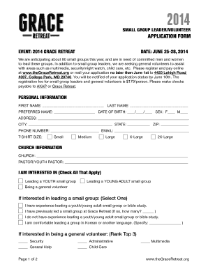 Fillable Online SMALL GROUP LEADERVOLUNTEER Fax Email Print - pdfFiller