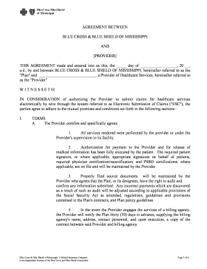 Fillable Online AGREEMENT BETWEEN BLUE CROSS amp BLUE SHIELD OF ...