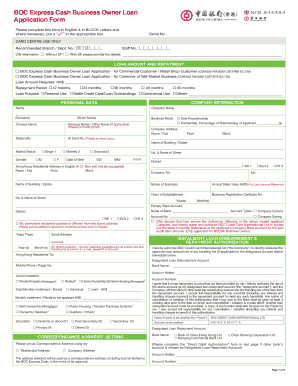 Fillable Online BOC Express Cash Business Owner Loan Application Form ...