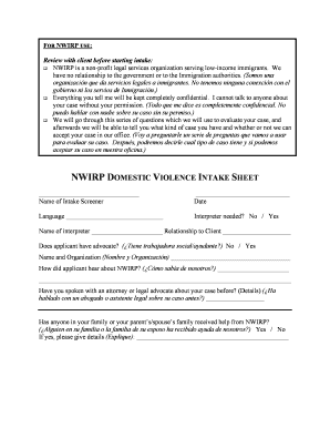 Fillable Online nwirp NWIRP DOMESTIC VIOLENCE INTAKE SHEET Fax Email ...