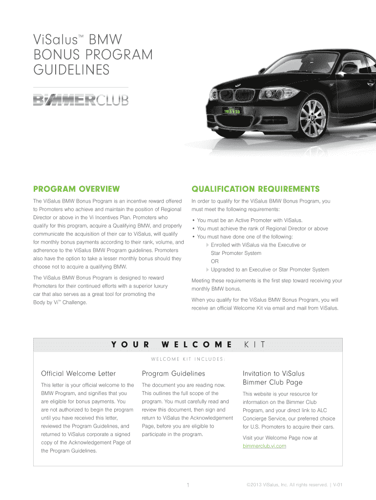 Fillable Online ViSalus BMW BONUS PROGRAM GUIDELINES Fax Email Print ...
