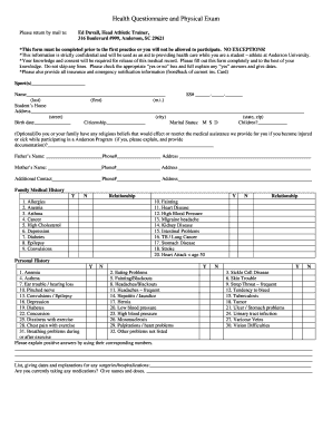 Fillable Online Health Questionnaire and Physical Exam Fax Email Print ...