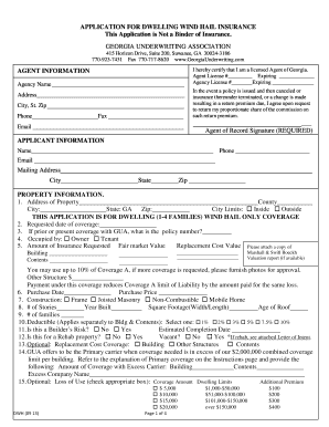 Fillable Online FOR DWELLING WIND HAIL INSURANCE Fax Email Print ...