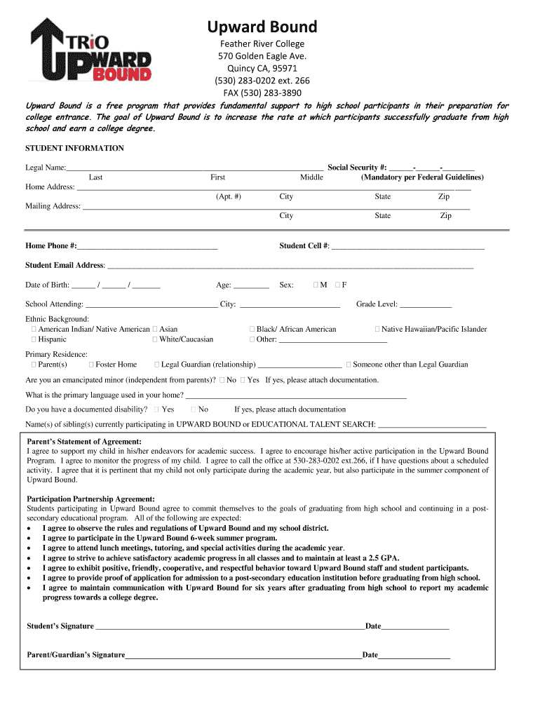 Fillable Online frc Upward Bound - Feather River College - frc Fax Email Print - pdfFiller