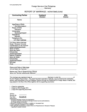 Fillable Online REPORT OF MARRIAGE HEIRATSMELDUNG Fax Email Print ...