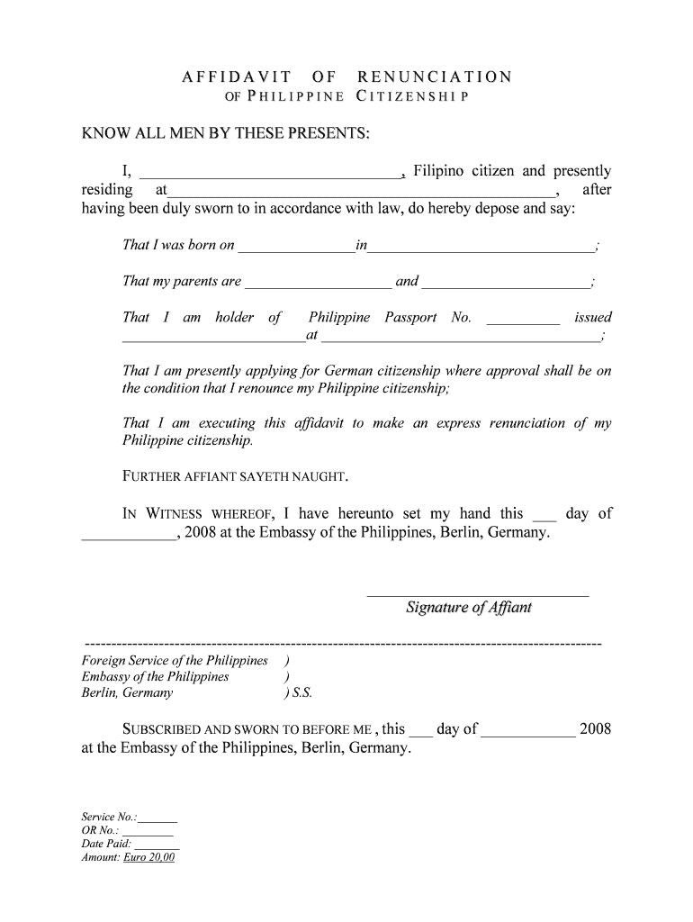 Fillable Online Affidavit Renunciationdoc Fax Email Print - pdfFiller