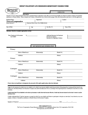 Fillable Online longmeadow GROUP VOLUNTARY LIFE INSURANCE ENROLLMENT ...