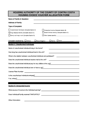 Fillable Online contracostahousing ALLEGATION FORM1xls Fax Email Print ...