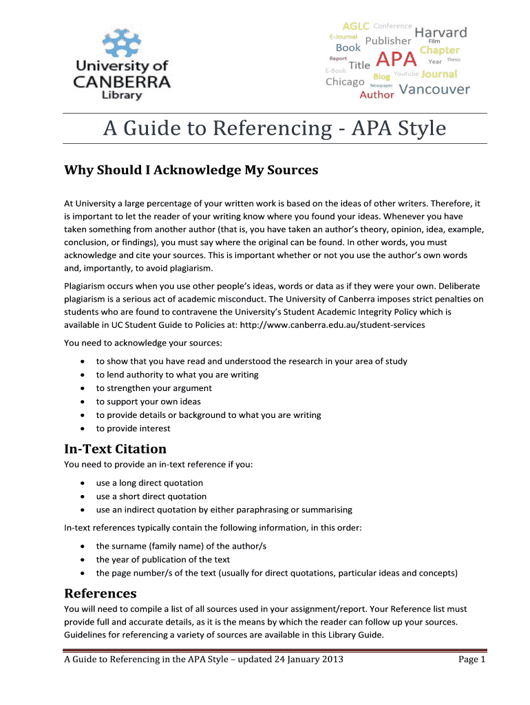 Fillable Online A Guide to Referencing - APA Style Fax Email Print ...