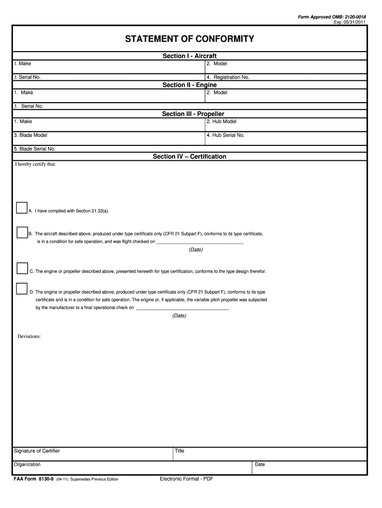 Fillable Online STATEMENT OF CONFORMITY INSTRUCTIONS Fax Email Print ...