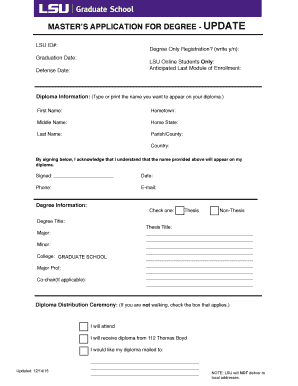 Fillable Online sites01 lsu MASTERS APPLICATION FOR DEGREE UPDATE Fax ...