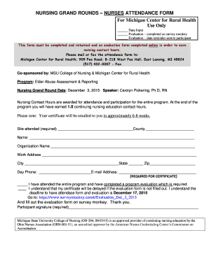 Fillable Online mcrh msu NURSING GRAND ROUNDS NURSES ATTENDANCE FORM ...