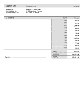 Fillable Online Deposit Slip Account Number Bank Name Hackney Carter ...