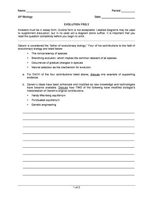 Fillable Online Name Period AP Biology Date EVOLUTION FRQ 2 Fax Email ...