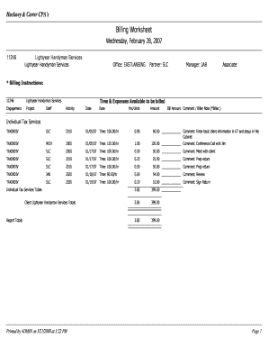 Fillable Online Billing Worksheet - no cost - 022807 Fax Email Print ...