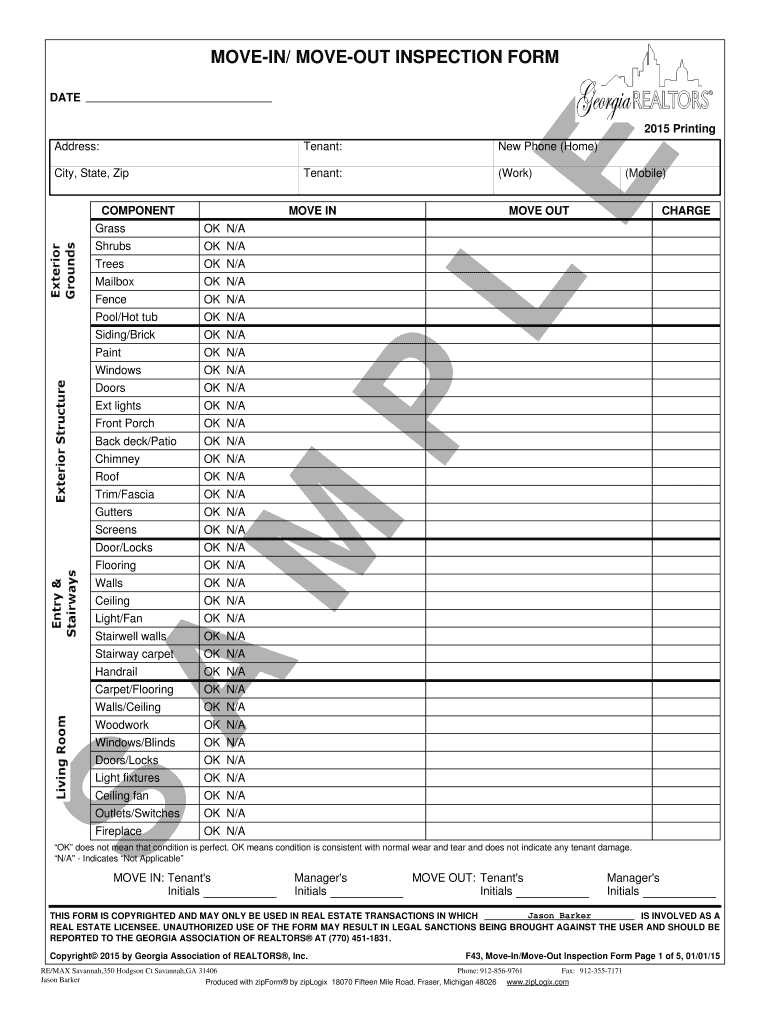 Fillable Online MOVE-IN MOVE-OUT INSPECTION FORM S A M P L E Fax Email ...