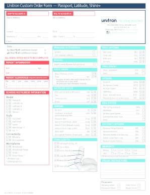 Fillable Online Unitron Custom Order Form Passport Latitude Shine Fax ...