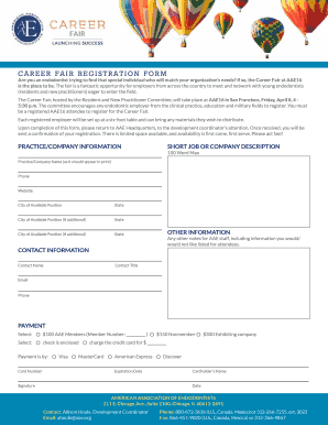Fillable Online aae Career fair registration form - American ...