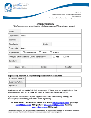 Fillable Online gov nu COURSE REGISTRATION FORM - Nunavut Fax Email ...